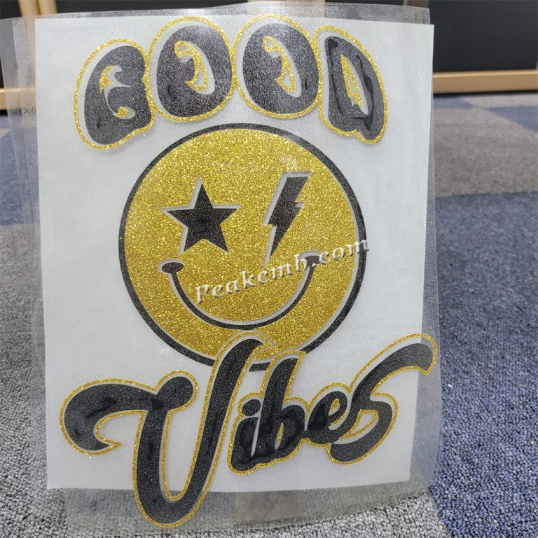 Fast delivery glitter vinyl good vibes smile 3d puff vinyl heat press ...