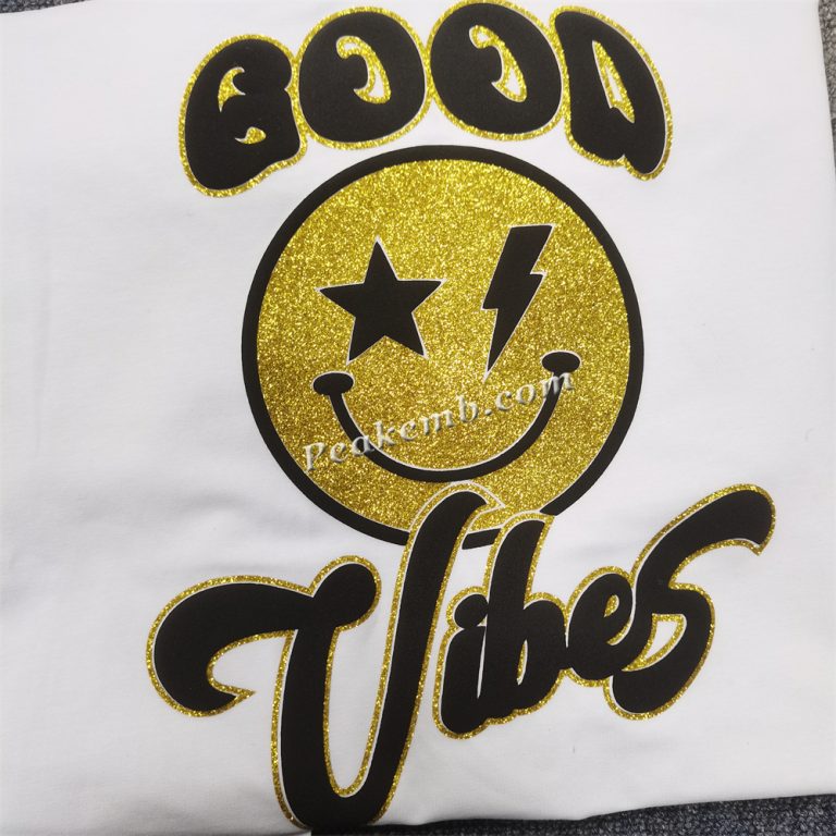 Fast delivery glitter vinyl good vibes smile 3d puff vinyl heat press ...